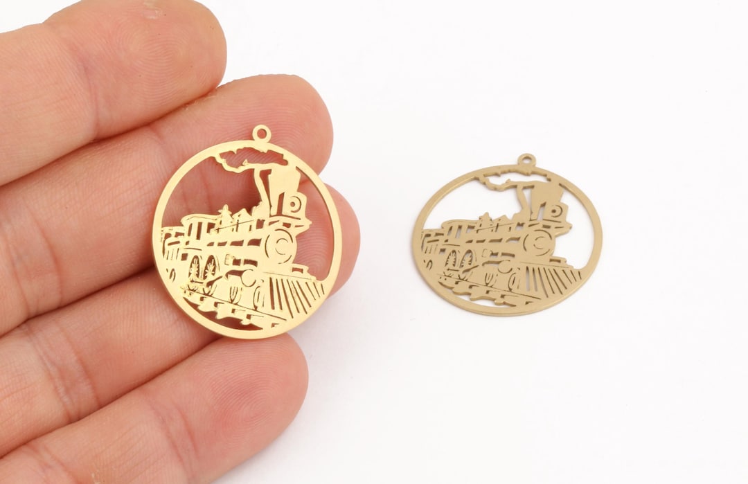 Raw Brass Train Pendant, Train Themed Brass Jewelry Piece, Railway ...