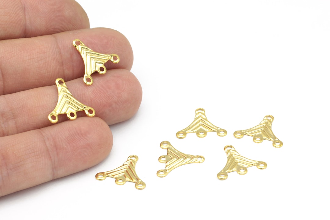 24k Gold Plated Triangle Connector, 4 Holes Patterned Triangle Earrings ...