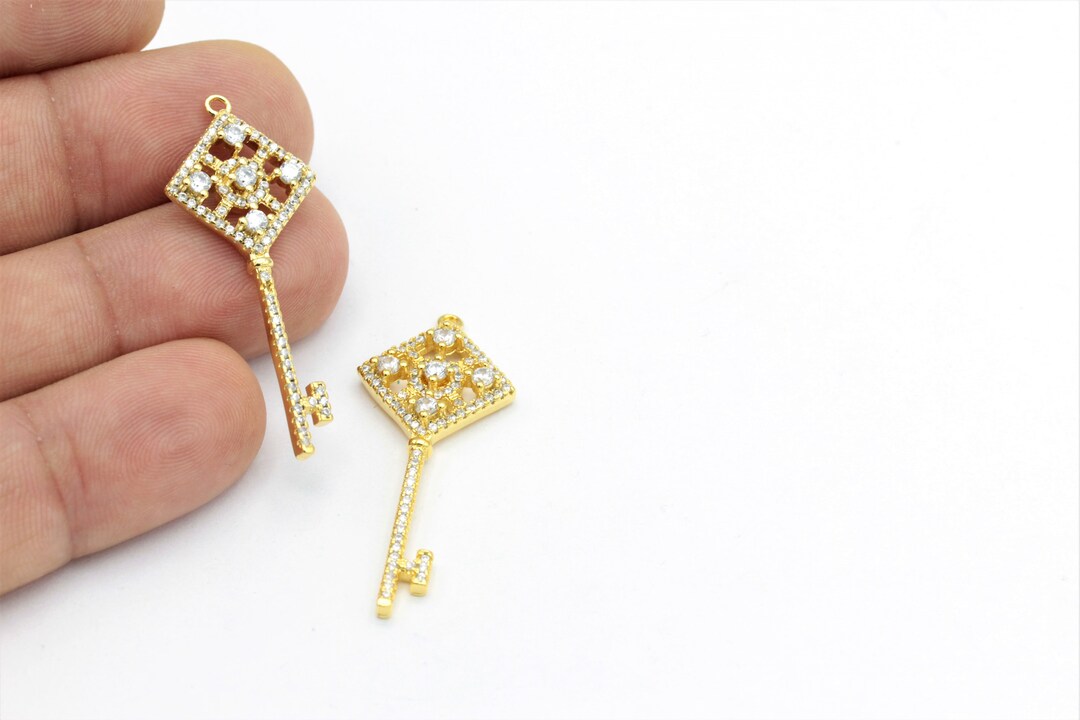1pcs(17x41mm)24k Gold Plated Key Jewelry,micro Pave Key Pendant , Gold ...