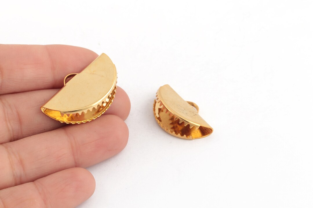 24k Gold Plated Half Moon Crimp, Ribbon Crimp Ends With 1 Loop, Tassel ...