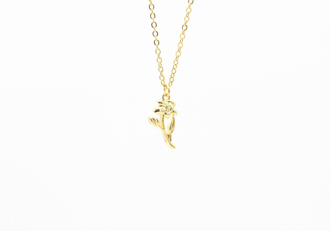 24k Gold Plated Birth Flower Necklace, Personalized Birth Flower Chain ...