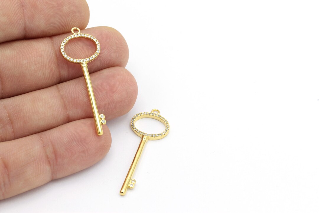 1pcs(14x41mm)24k Gold Plated Key Jewelry,micro Pave Key Pendant , Gold ...