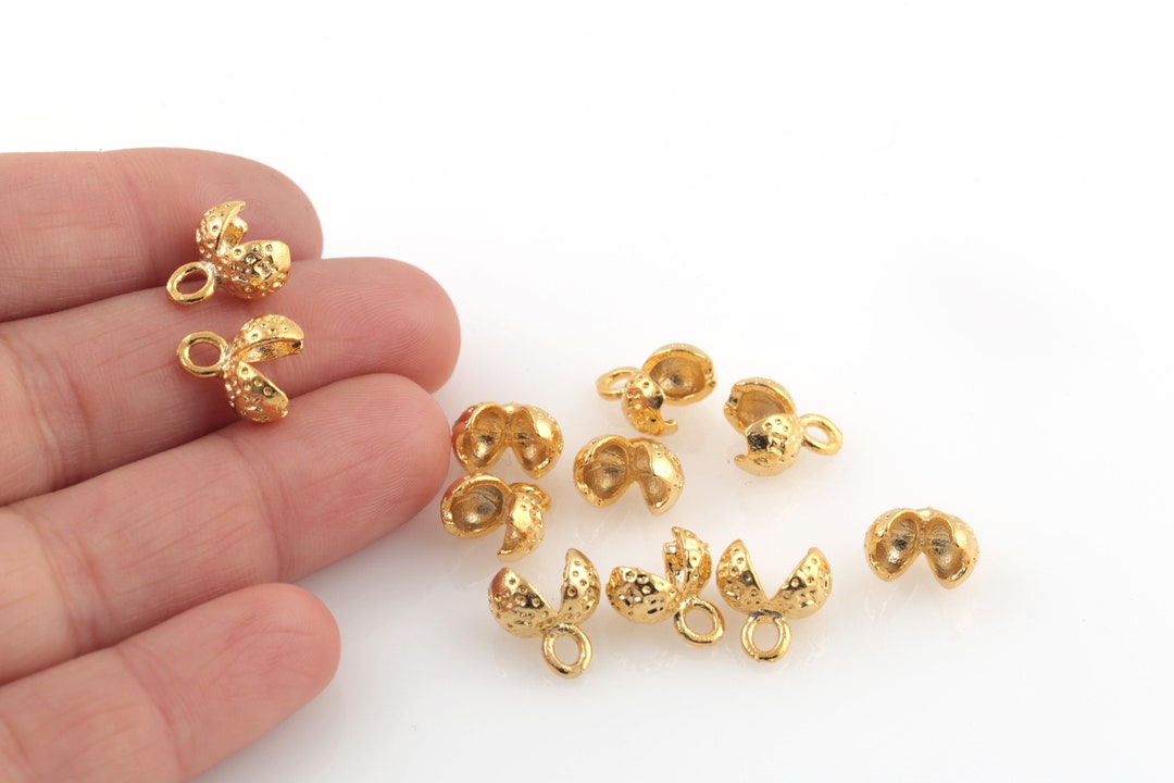 24k Shiny Gold Plated Crimp Ends, Cord Ends, Clam Shell Bead Tips, Ball ...