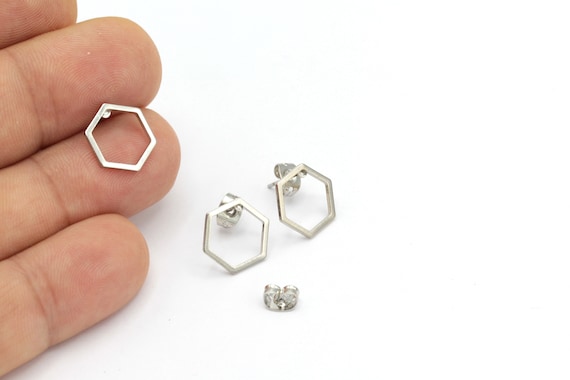 Hexagon Earrings Silver Plated Hexagon Earrings Hollow | Etsy