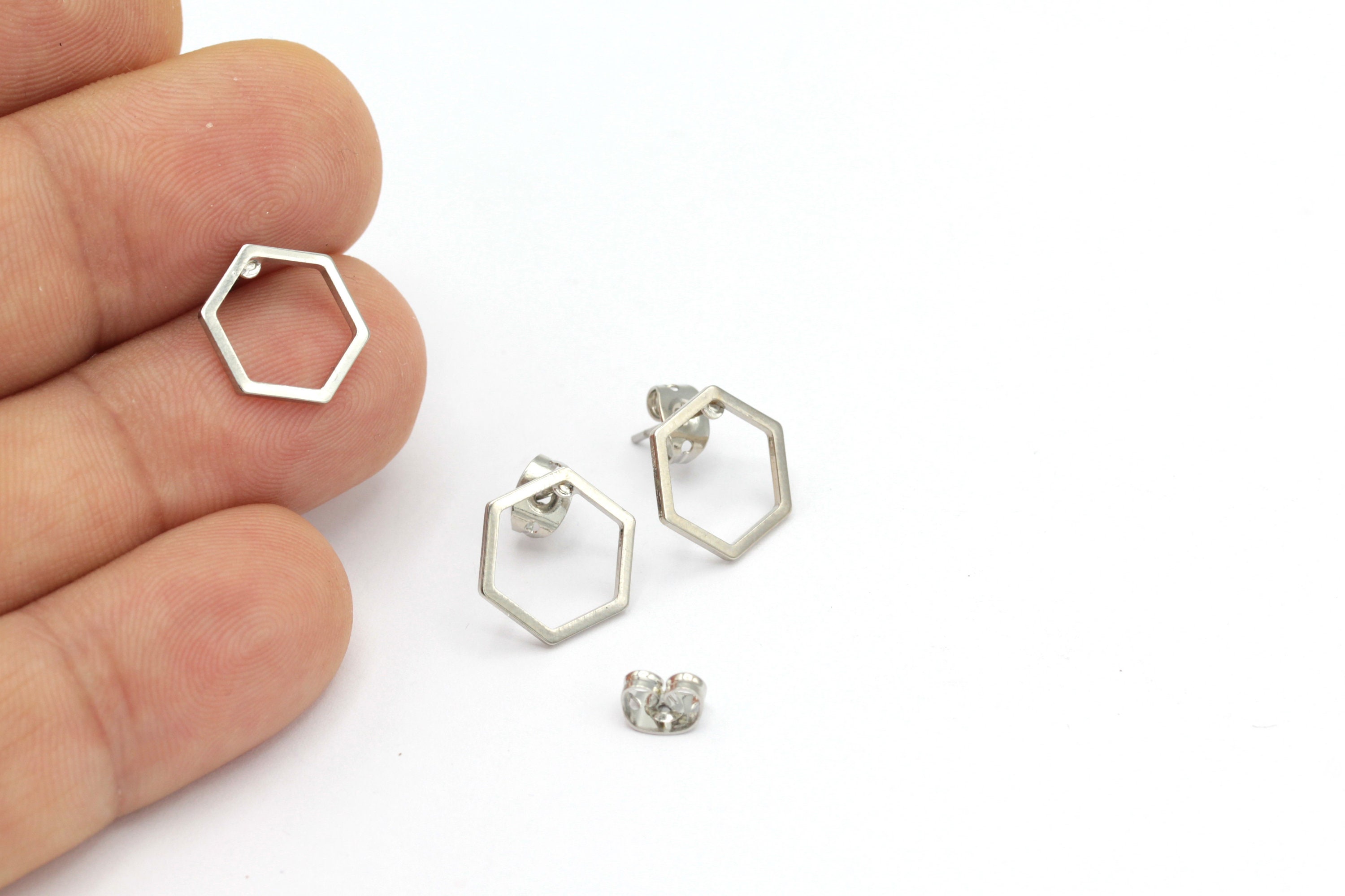Hexagon Earrings Silver Plated Hexagon Earrings Hollow | Etsy