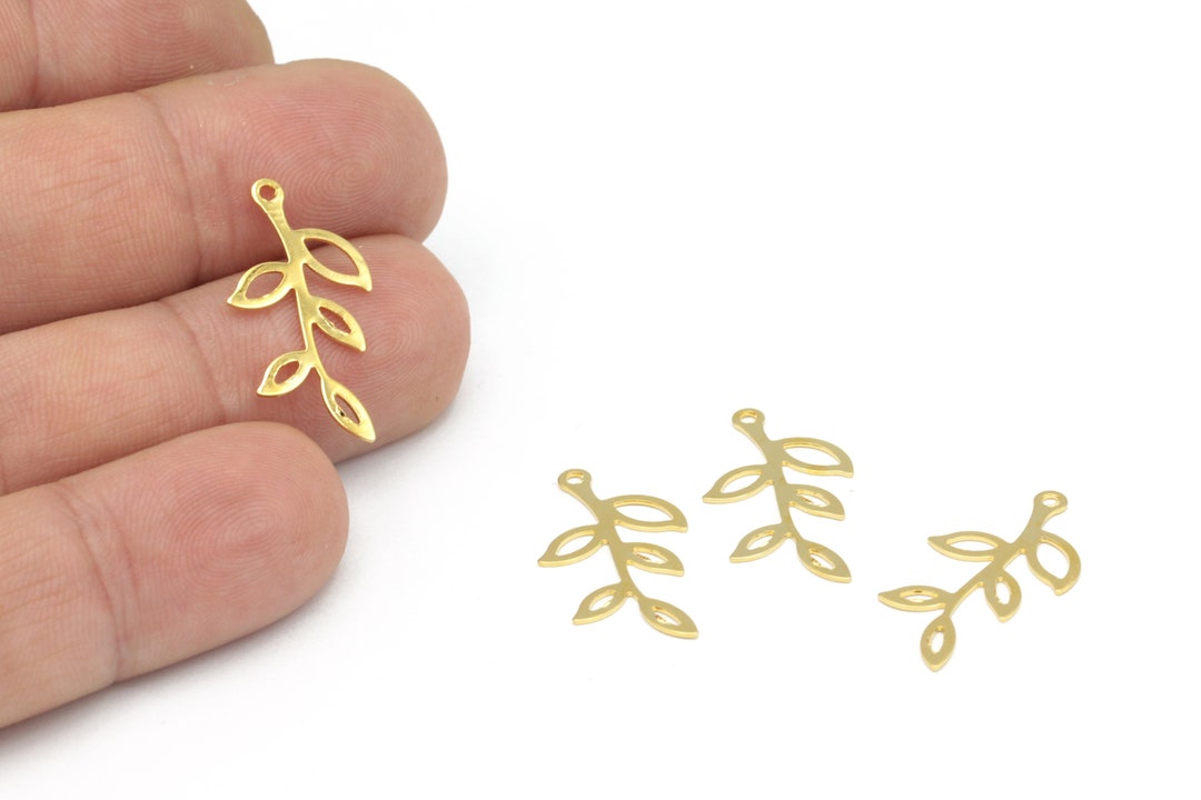 24k Gold Plated Olive Branch Charms, Leaf Pendant, Olive Branch ...