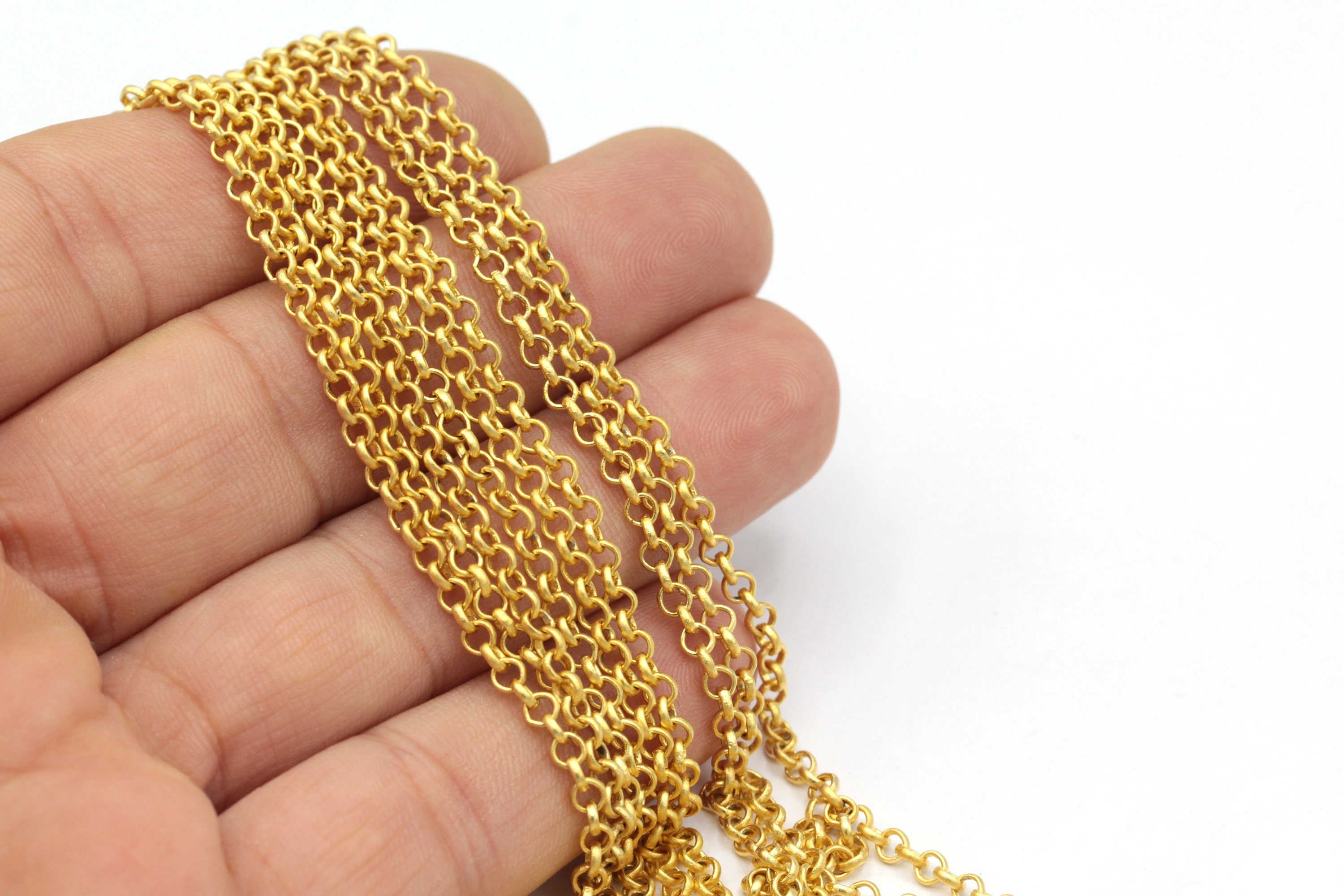 Matt Gold Plated Rolo Chains Round Linked Chains Ring | Etsy