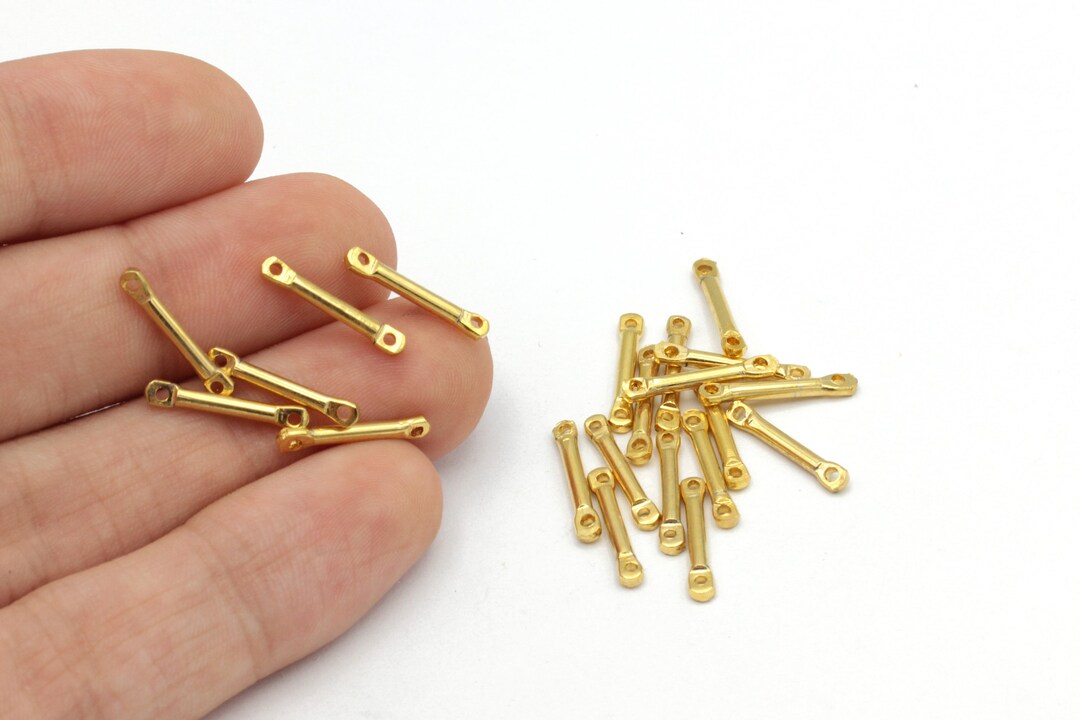 2x15mm 24k Gold Plated Two Holes Bar Pendant, Two Holes Bar Connector ...