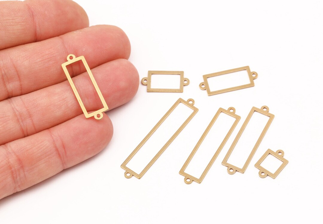 Raw Brass Rectangle Link Connector, Two Holes Rectangle Frame Pendant ...