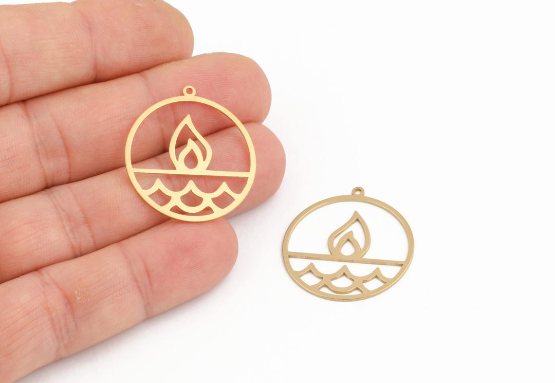 Raw Brass Flame and Wave Pendant, Laser Cut Fire Over Water Symbol ...