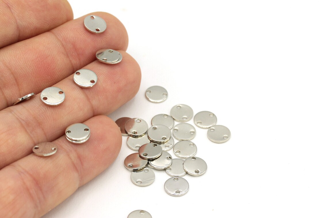 8 Mm Silver Plated Disc Stamped Disc Coins Two Holes Disc - Etsy