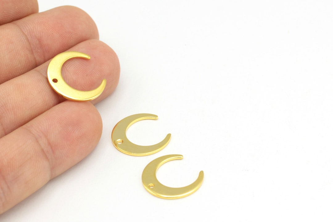 24k Shine Gold Moon Charms , Crescent Moon Charms With1 Hole, Pendants ...