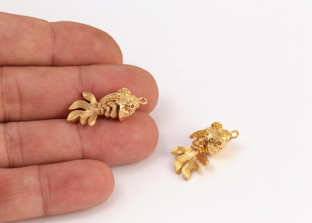 24k Gold Plated Fish Pendant, Micro Pave Fish Charm, Animal Findings ...