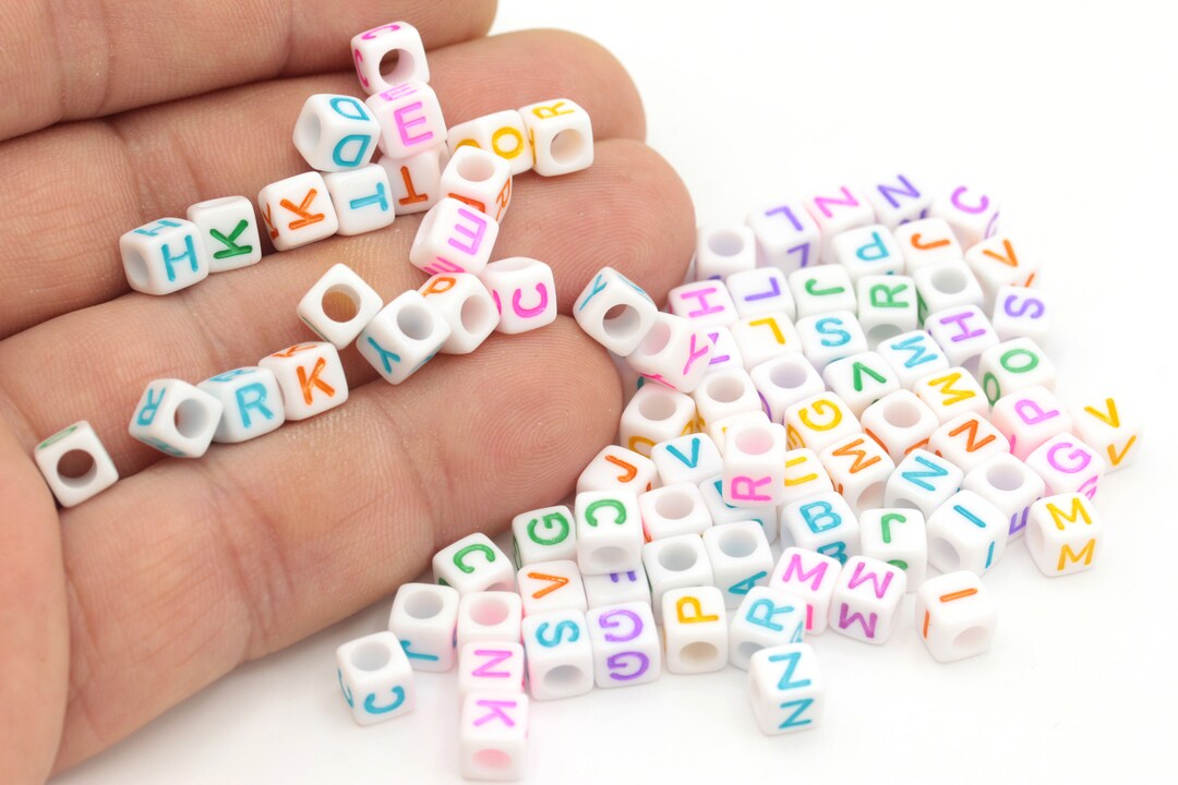 Alphabet Letter Acrylic Beads, Cube Name Bracelet Beads, Plastic Letter ...