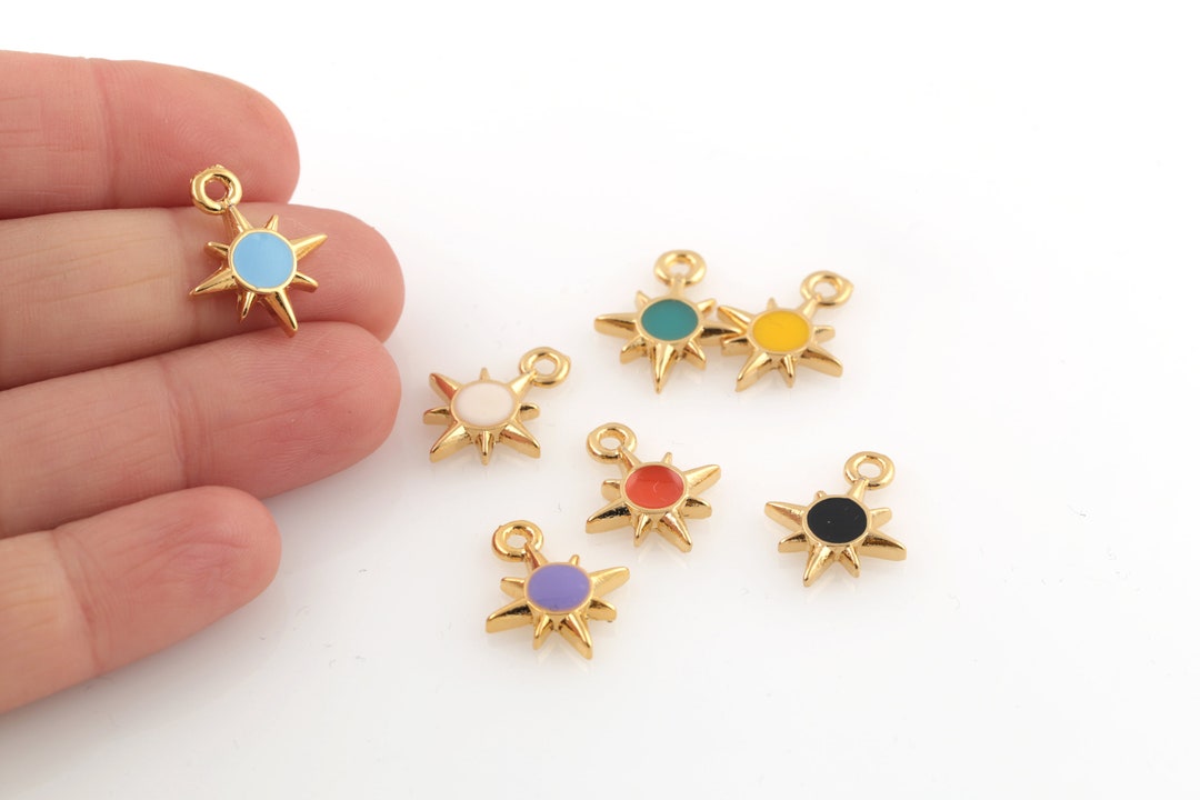 24k Shiny Gold Plated Enamel North Star Charms, North Star Pendant ...