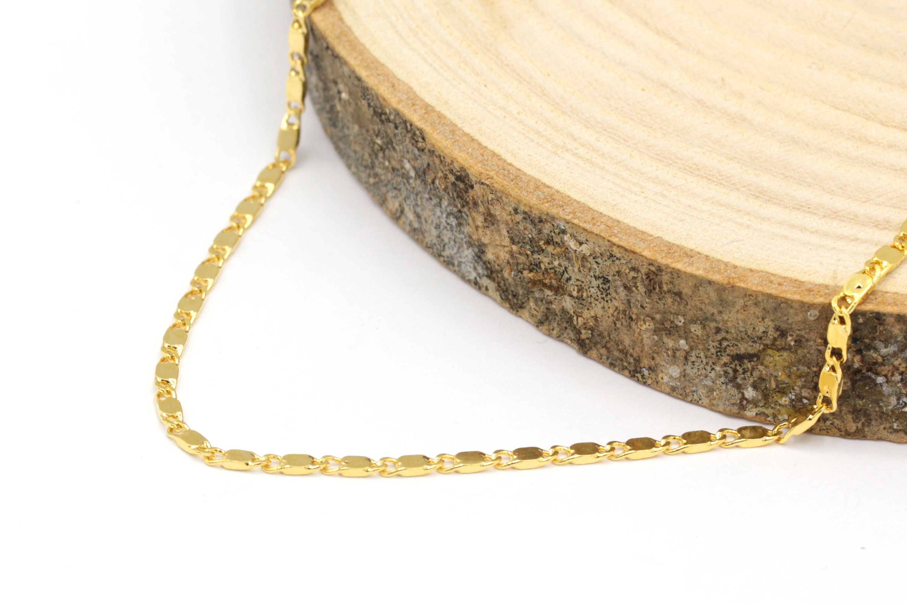 24k oro brillante chapado en cadena de curva cadena de | Etsy