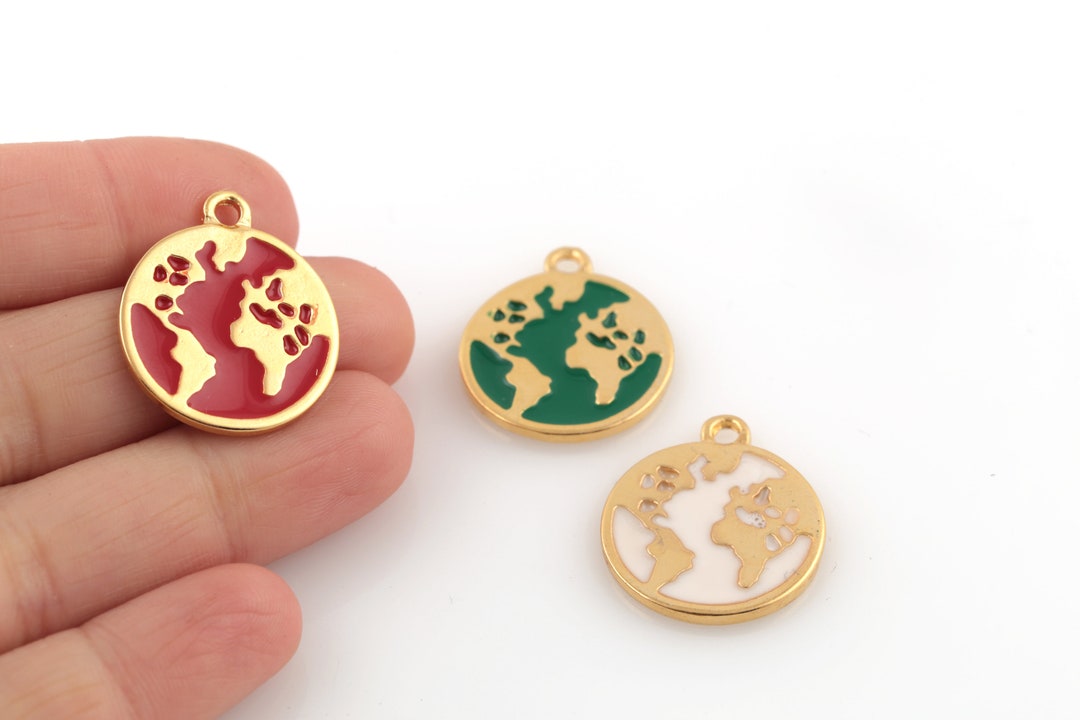 24k Shiny Gold Plated World Map Pendant, Enamel World Charms, Traveller ...