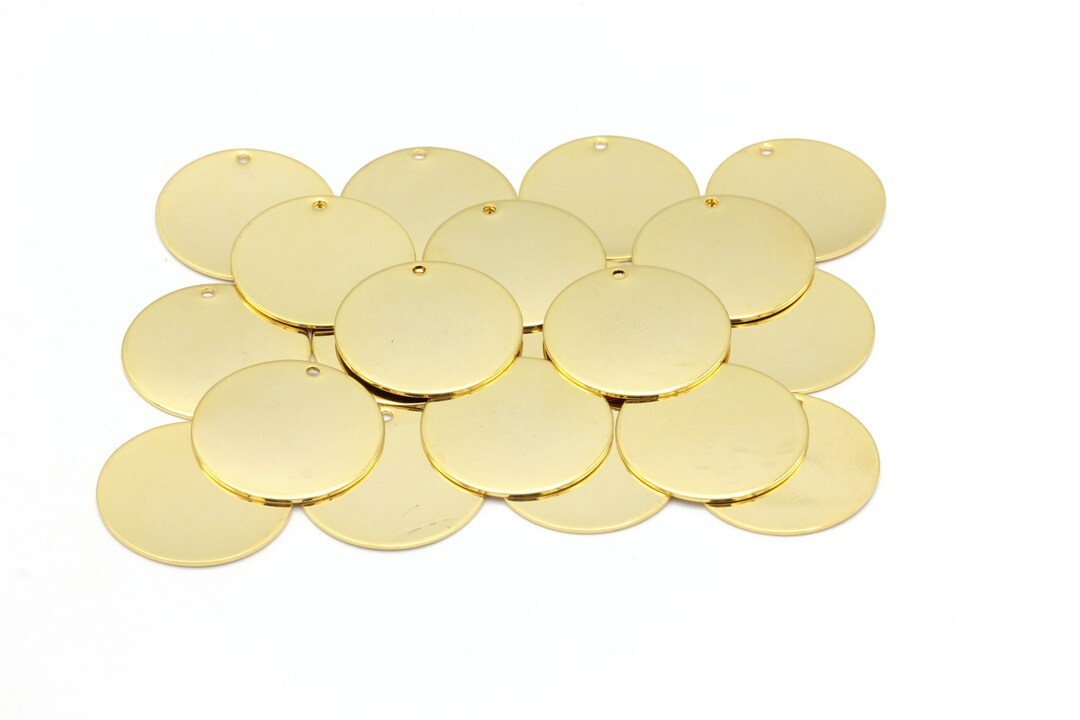 25mm 24k Shiny Gold Plated Brass Round Disc, Circle Disc, 1 Hole Round ...