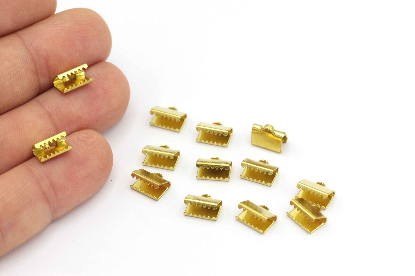 Raw Brass Ribbon Clasp Brass Ribbon Crimp Ends With Loop - Etsy