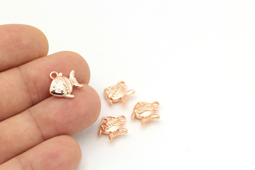 Rose Gold Plated Fish Charms, Tiny Fish Bead, Fish Brass Bead, Tiny ...