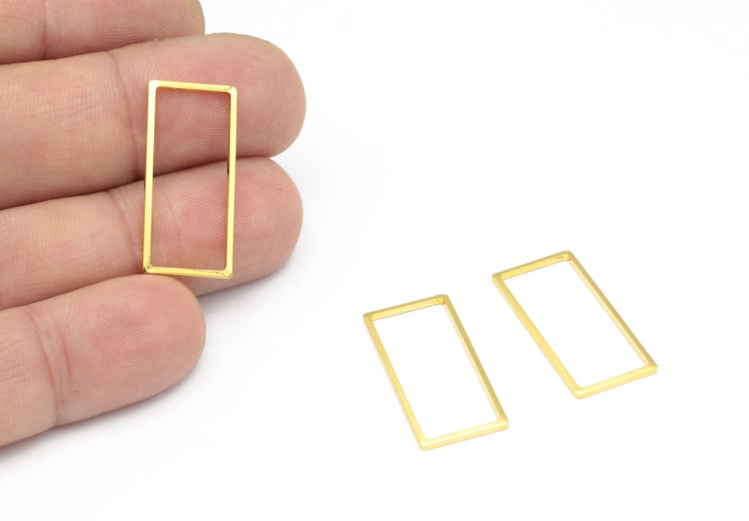 24k Gold Plated Rectangle Pendant, Rectangle Wire Charms, Hollow ...