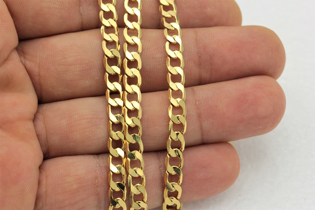 24k Shiny Gold Plated Faceted Chain, Curb Chain, Faceted Curb Chain ...