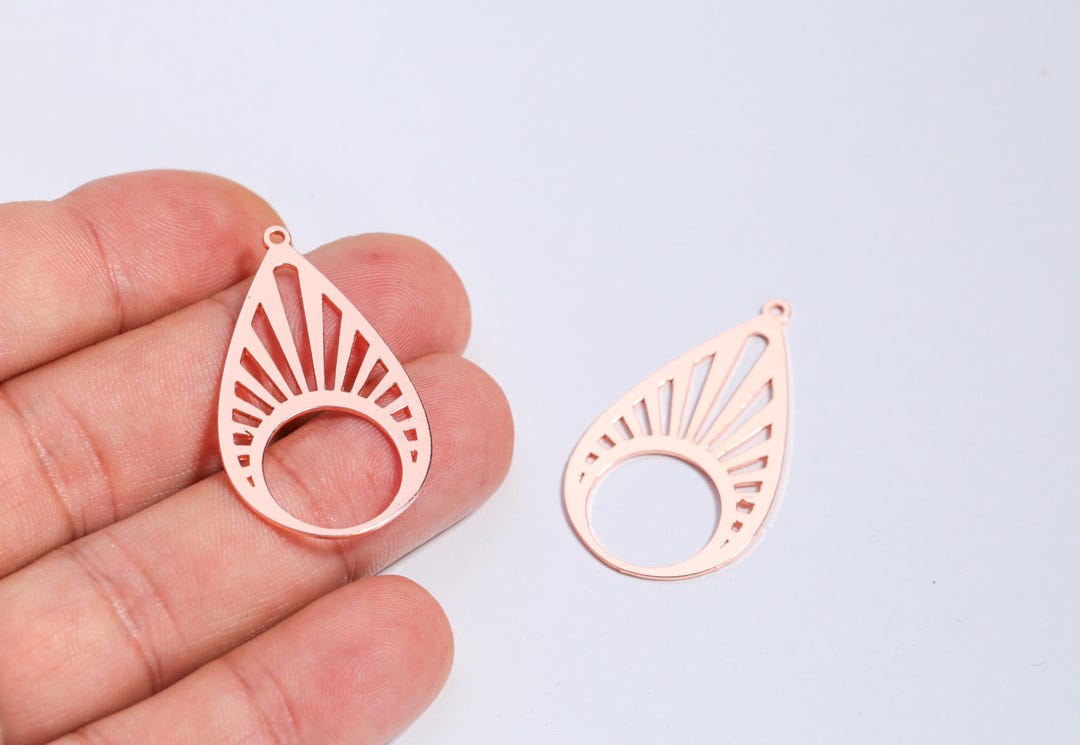Rose Gold Plated Laser Cut Drop Charms, Sunburst Design Pendant, Drop ...