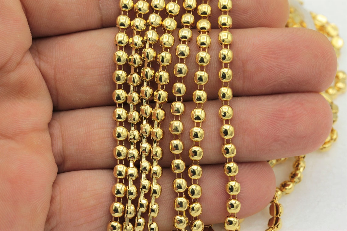 24k Gold Plated Ball Chain Soldered Chains Shiny Gold Plated - Etsy