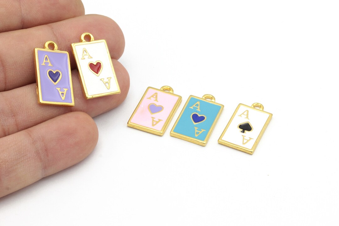 24k Gold Plated Playing Card Charm, Poker Pendant, Play Card Ace of ...