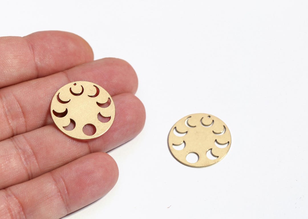 Raw Brass Moon Phase Charm, Lunar Cycle Pendant, Round Moon Phase ...