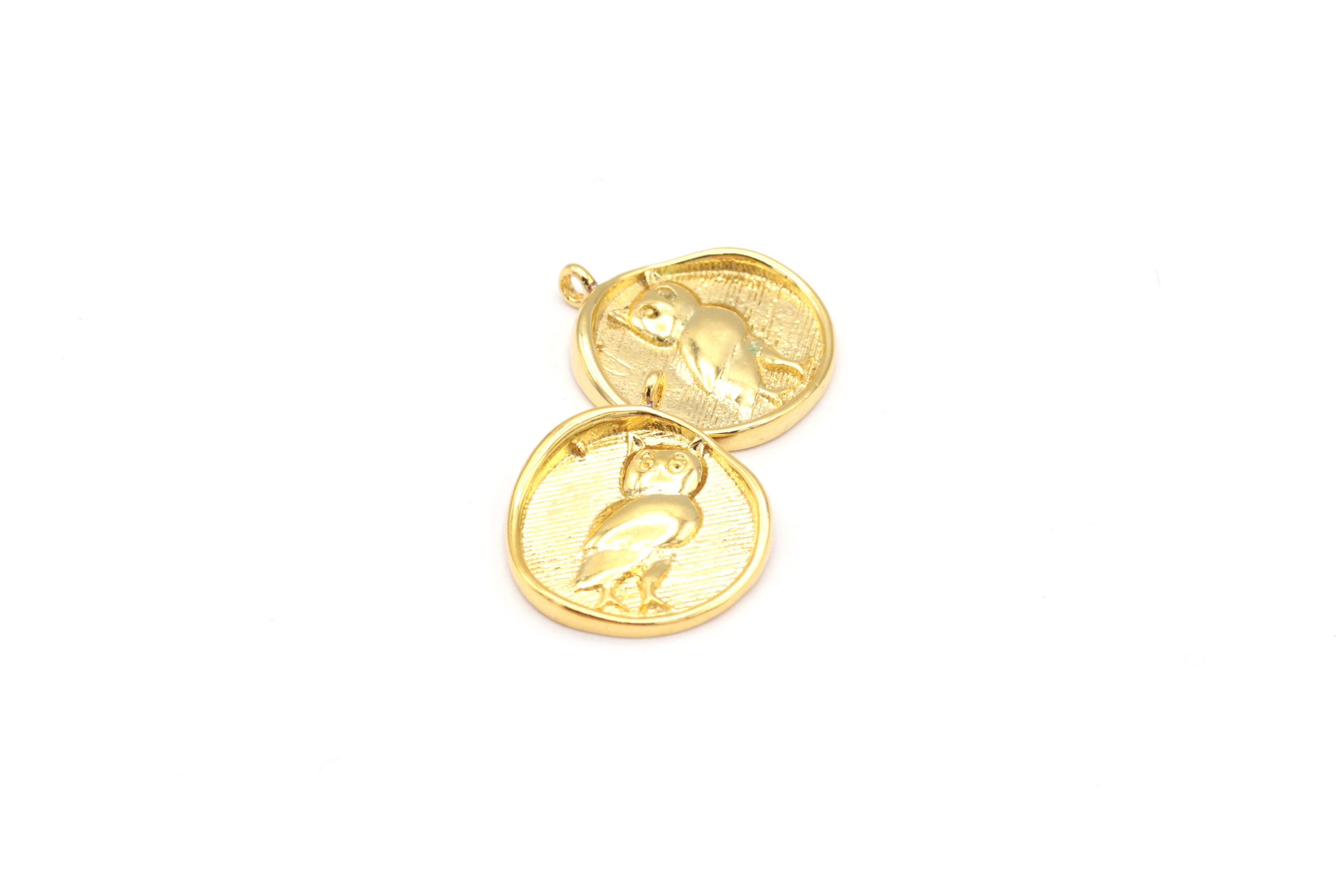 24k oro brillante plateado búho encanto, medallón de búho, collar de ...