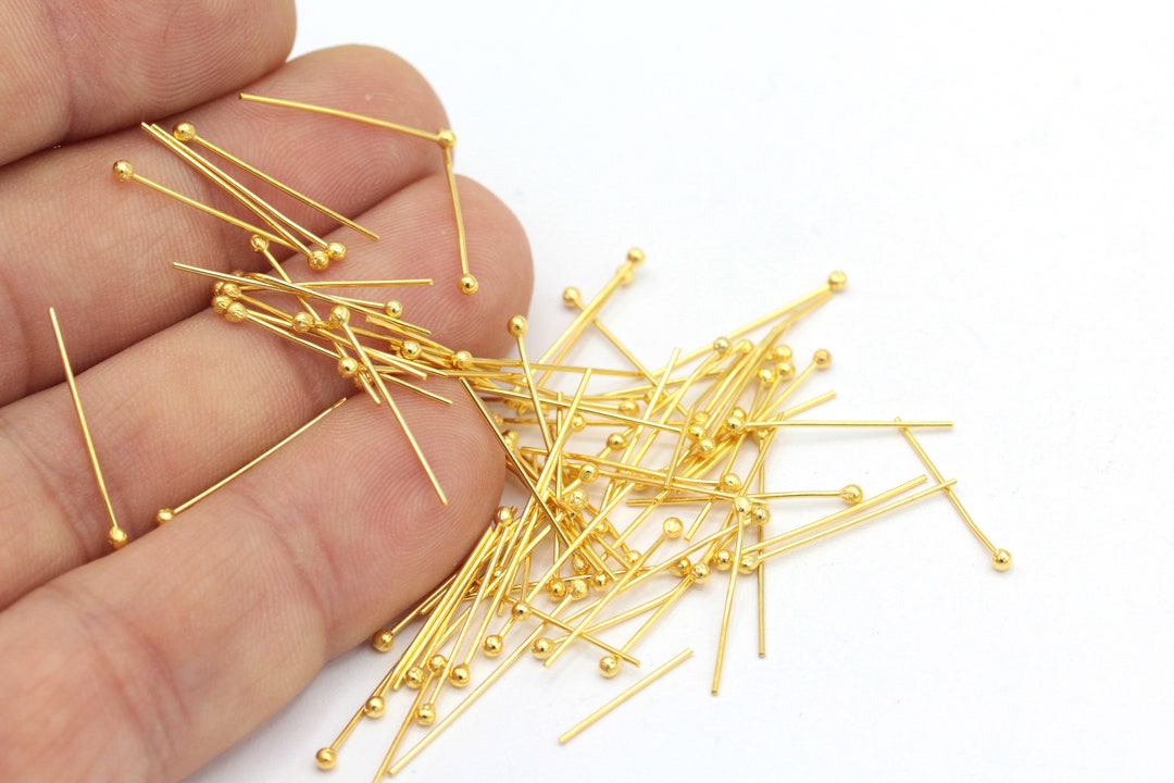 0.6x20mm- 24k Gold Plated Ball Head Pin, Jewelry Making, Ball Head Pin ...