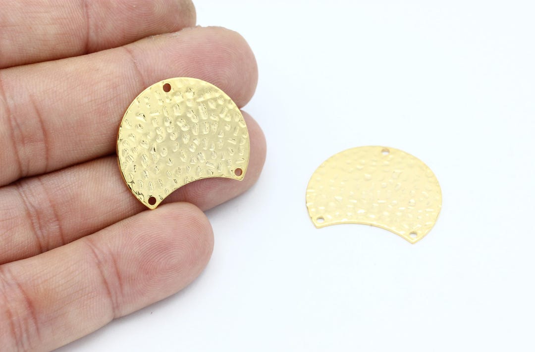 24k Gold Plated Half Circle Connector Charm, Geometric Hammered Half ...