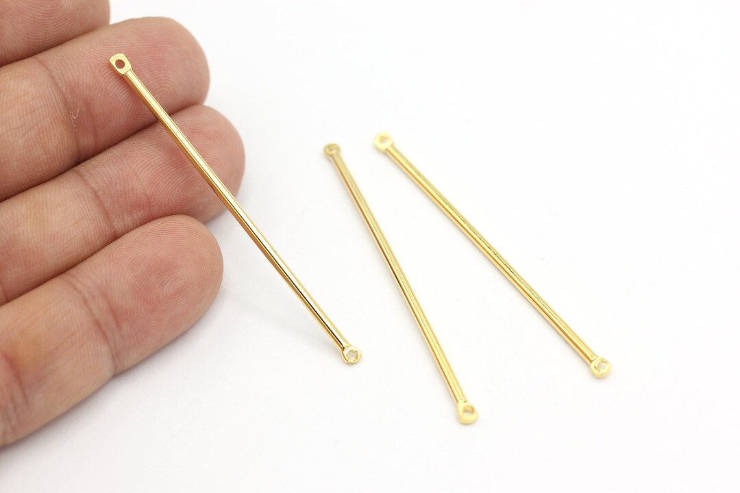 2x60mm 24k Gold Plated Two Holes Bar Pendant, Two Holes Bar Connector ...
