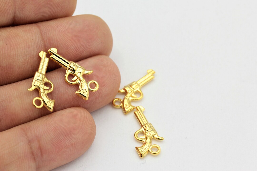 12 Pcs,(10x20mm)24k Gold Plated Hand Gun Pendant,gun Charms,pistol ...