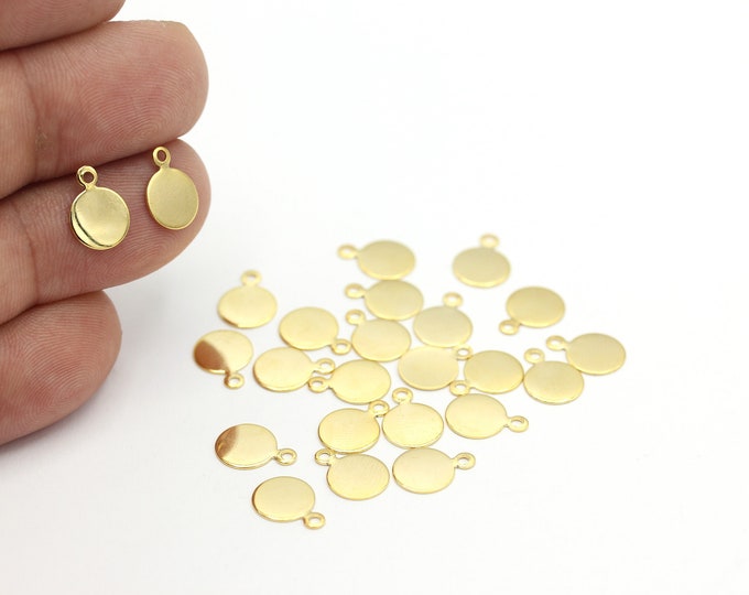 12 Pcs 11mm 24k Gold Plated Round Charms , Round Disc Gold Plated Coins ...