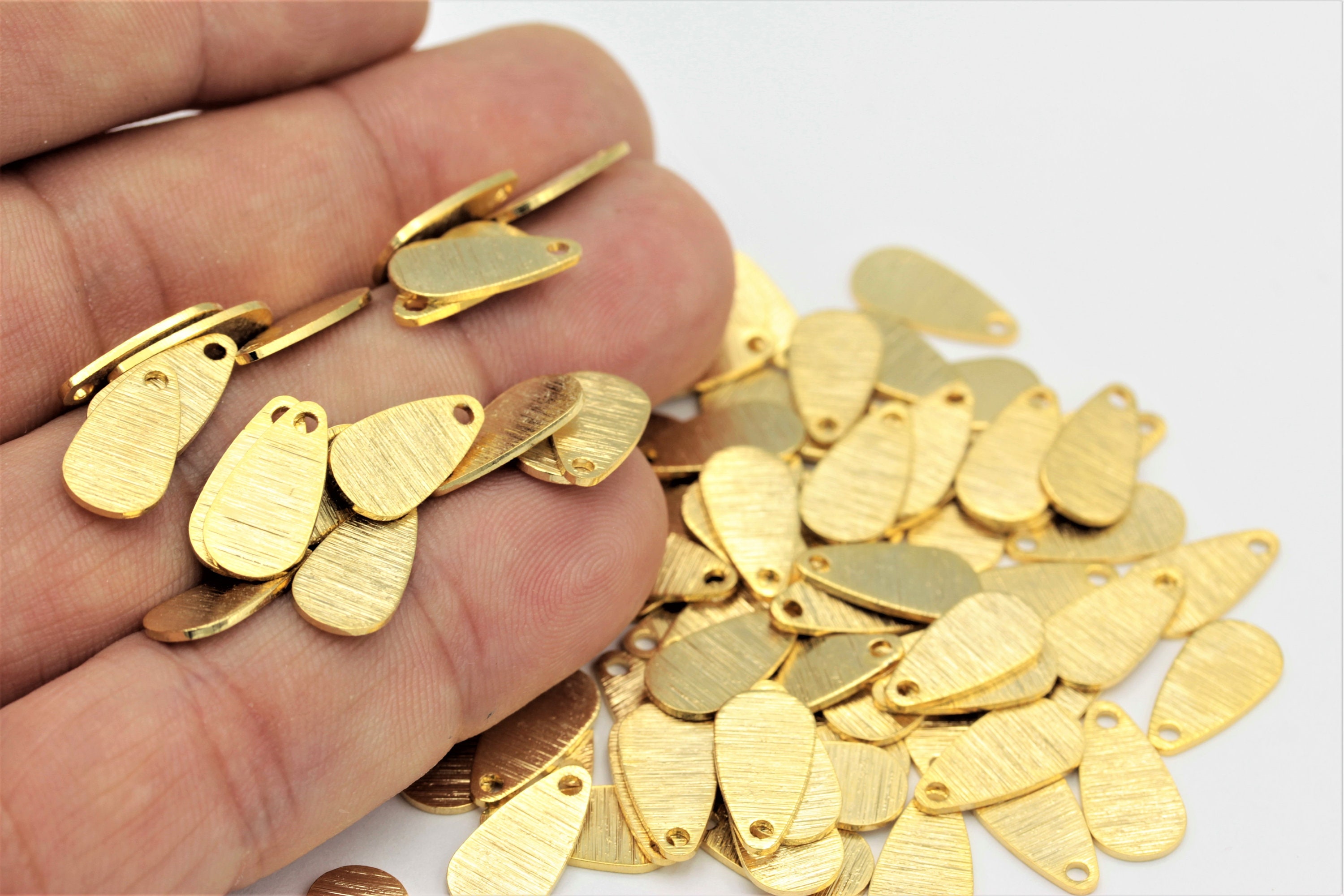 24k Gold Plated Brass Drop Charm, Gold Plated Brass Textured Drop ...