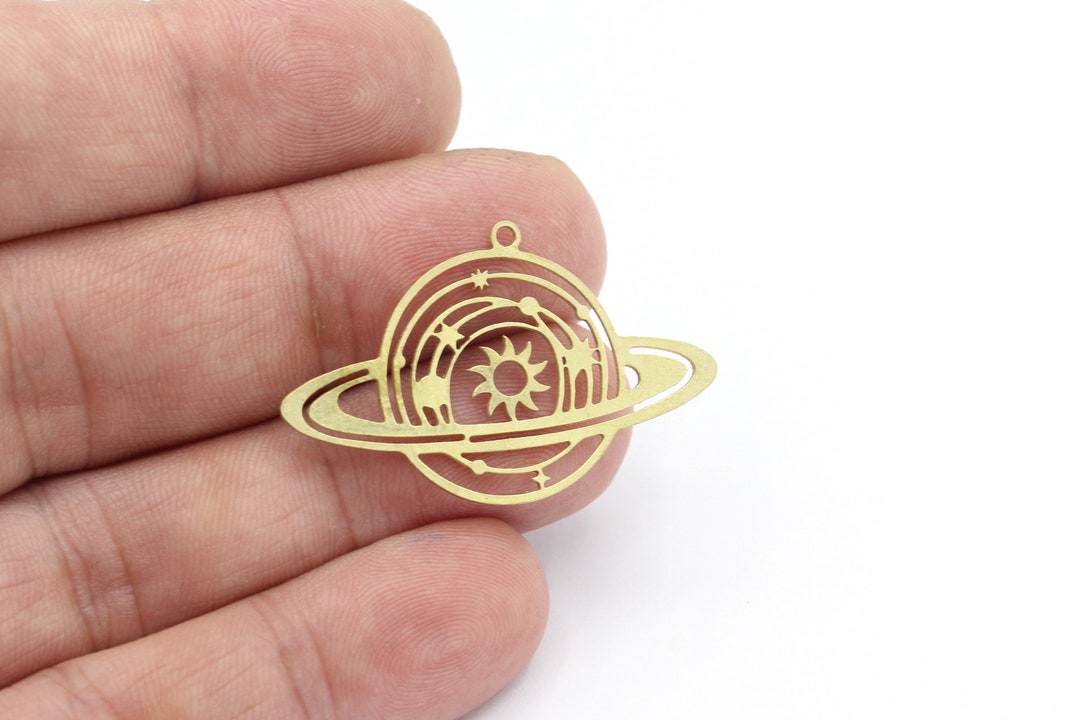 Raw Brass Laser Planet Charms, Satürn Pendant, Solar System Jewelry ...