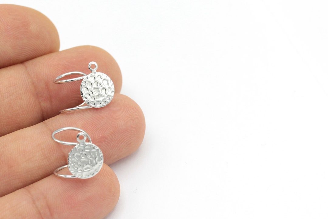 Silver Plated Hammered Round Ear Cuff, Round Ear Cuff, Tightening Ear ...