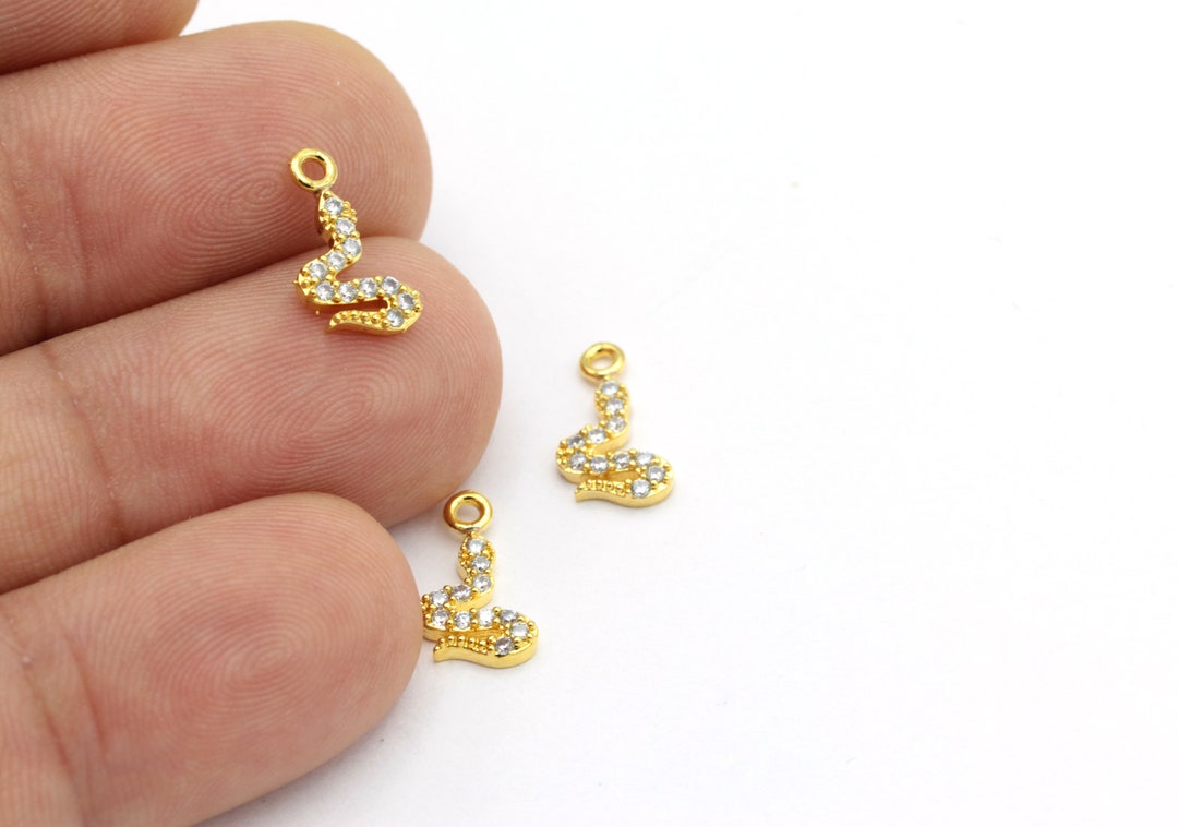1pcs(8x13mm)24k Shiny Gold Snake Charm, CZ Snake Pendant, Micro Pave ...