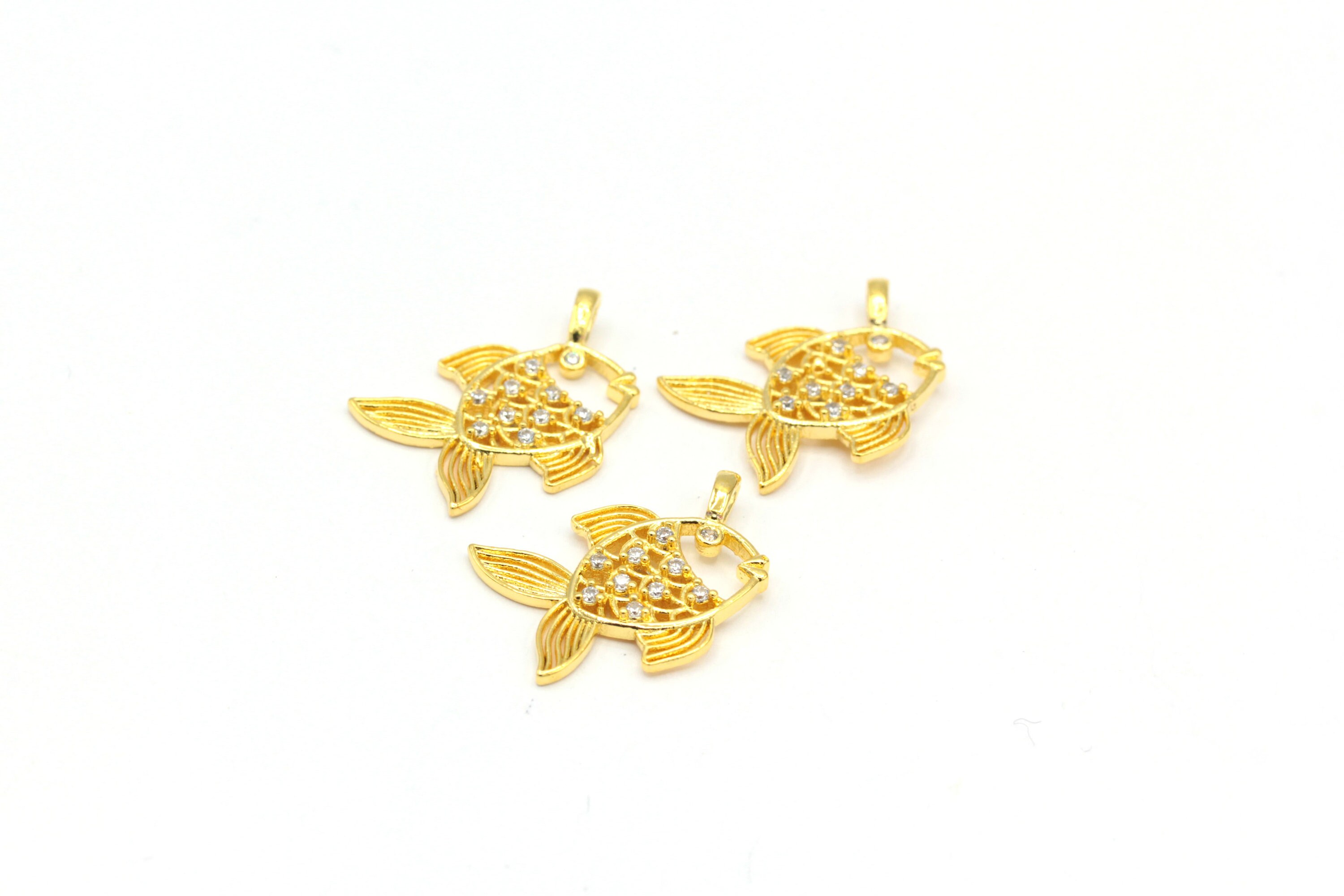 24k Gold Plated Fish Charm CZ Mikro Pave Fish Pendant Cubic - Etsy UK