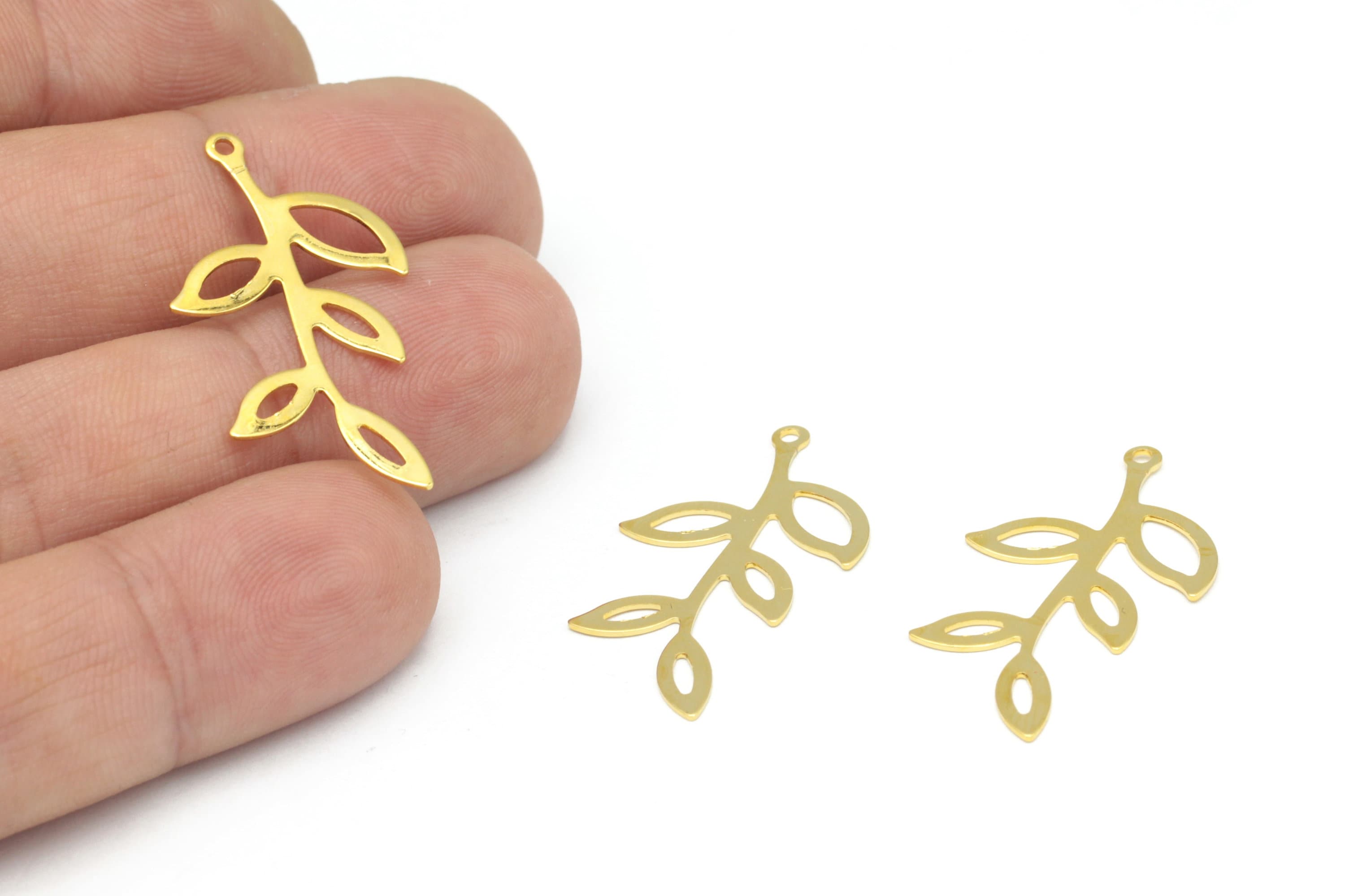 24k Gold Plated Olive Branch Charms, Leaf Pendant, Olive Branch ...