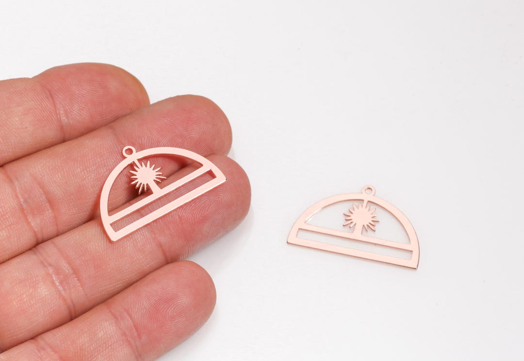 Rose Gold Plated Half Circle Sun Pendant, Sunburst Charm, Celestial ...