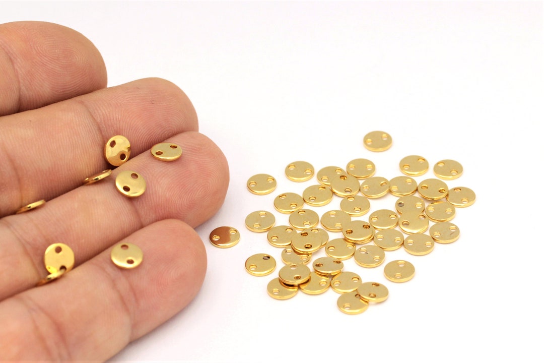 6 Mm Gold Plated Disc,stamped Disc, Coins, Two Holes Disc, Stamp ...