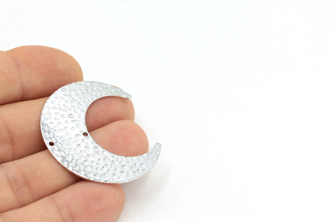 Silver Plated Half Moon Pendant ,hammered 2 Hole Half Moon ,silver ...