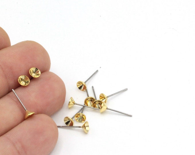 5 Pairs Stainless Steel Earring Posts, 24k Gold Ball Ear Pad, Gold ...