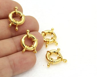 17mm 24k Shiny Gold Spring Clasp, Round Gold Clasp, Spring Clasp, High ...