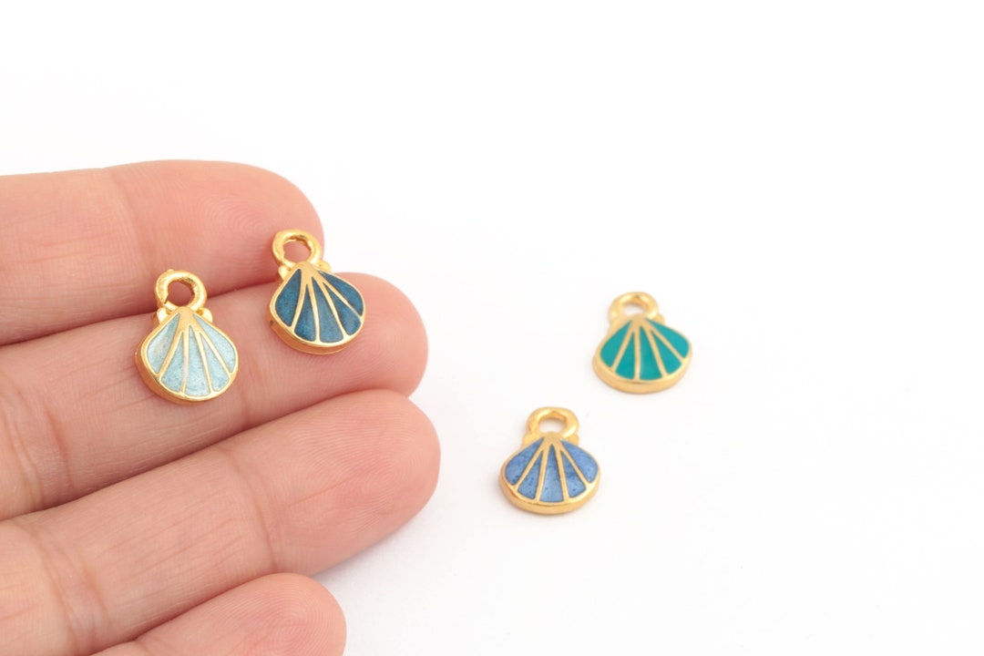 24k Gold Plated Sea Shell Charms, Sea Shell Pendant, Colored Enamel ...