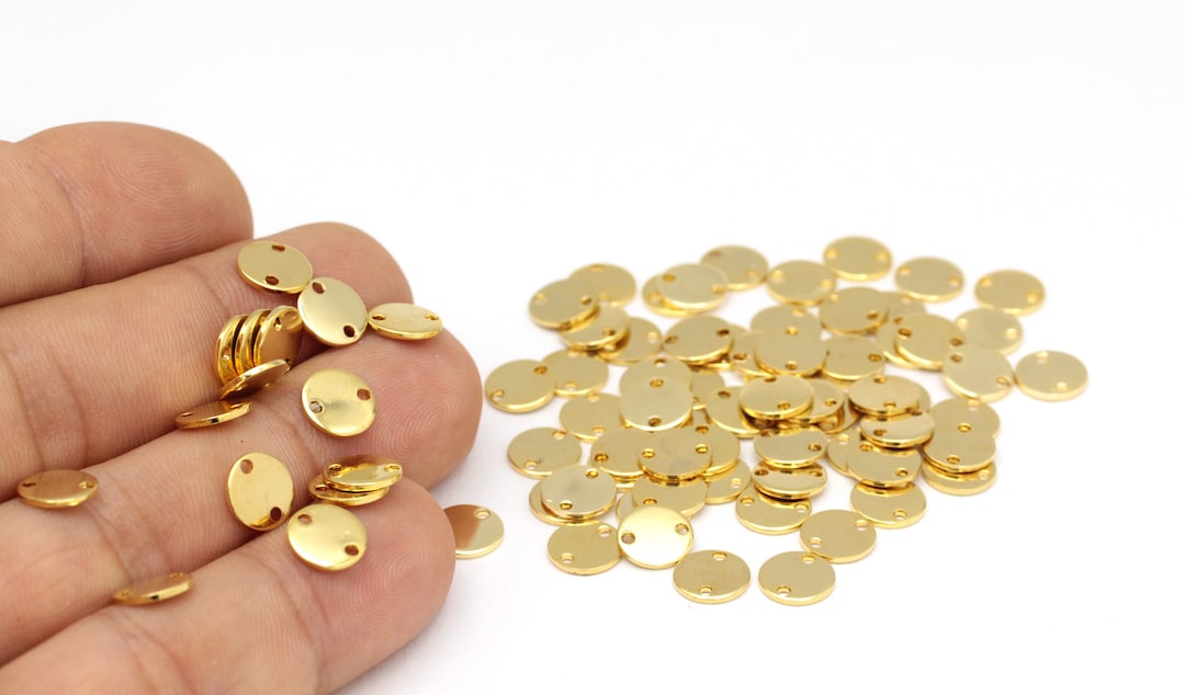 8 Mm Gold Disc,24k Shiny Gold Disc, Stamped Disc, Coins, Two Holes Disc ...