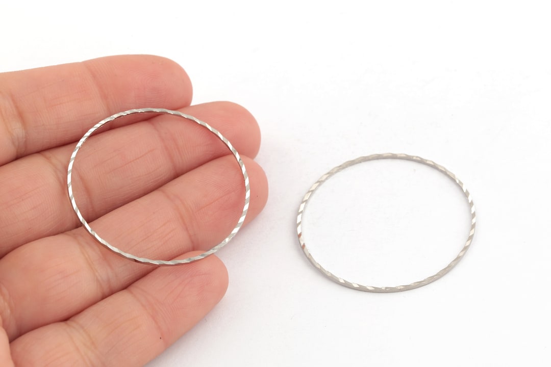 35mm Rhodium Plated Knurled Circle Connector, Textured Circle Pendant ...